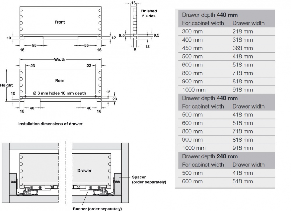Solid Oak Drawer In-frame Applications Height 90-185mm Fully Assembled ...